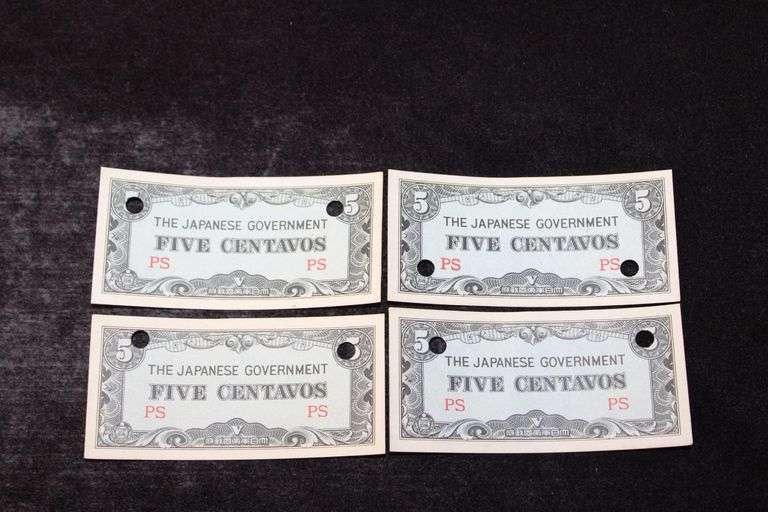 Four Japanese Government Five Centavos Notes - Auction Ohio