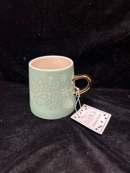 11 oz Slant Collections Ceramic Mug with Gold Handle and Stay Cozy ...