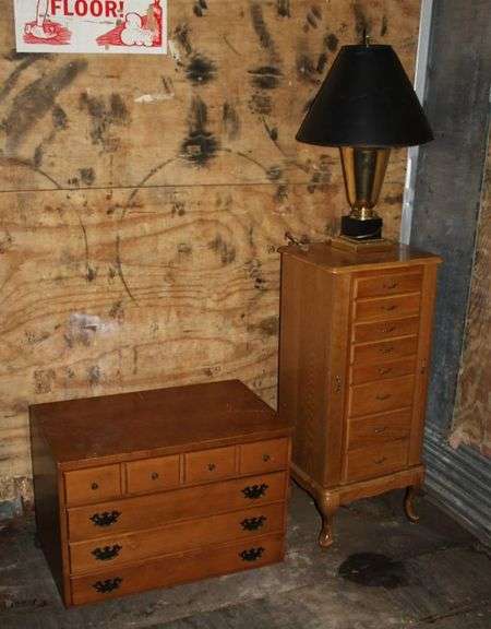 Hungerford Memphis Wood Chest and Tall Jewelry Armoire with Lamp ...