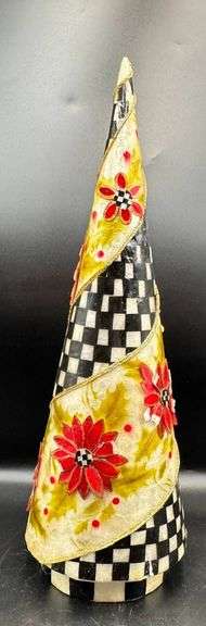 MACKENZIE CHILDS Decorative CHRISTMAS TREE With Checkered and Floral ...