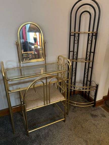 80s Art Deco Vanity Table and Corner Shelf - Auction Ohio