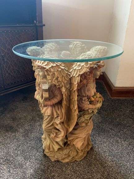 Angel Statue Glass Top Side Table - Auction Ohio