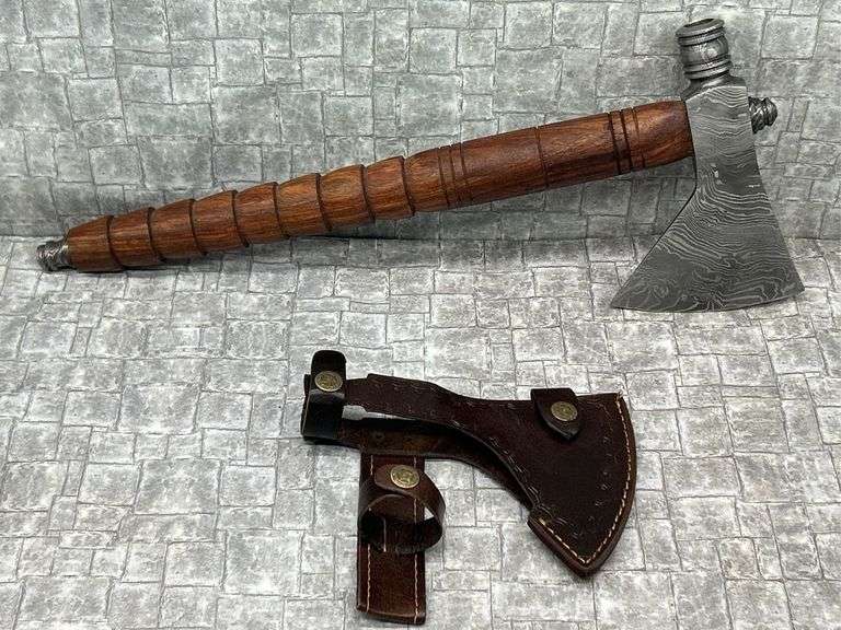 MHS Cutlery Damascus Steel Knives with Leather Sheaths - Auction Ohio