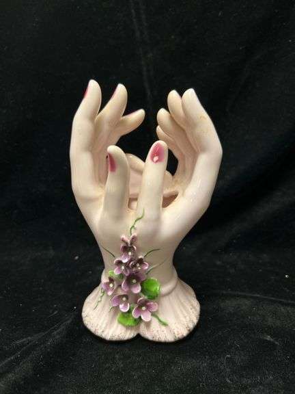 Lefton China Hand-Painted Ceramic Hands Figurine with Floral Accents ...