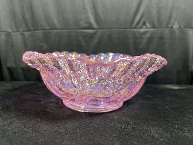 Mosser Pink Iridescent Grape Design Fluted Edge Bowl - Auction Ohio