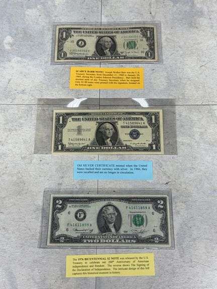 3 U.S. Notes: Bicentennial $2, 1957 Silver Certificate $1, and Scarce ...