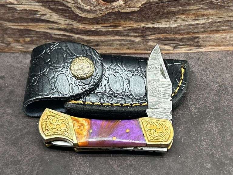 New MHS Cutlery Handcrafted Damascus Steel Knife with Leather Sheath ...