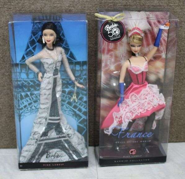 2 Barbie Pink Label Dolls: Eiffel Tower and ‘Dolls of the World’ France ...