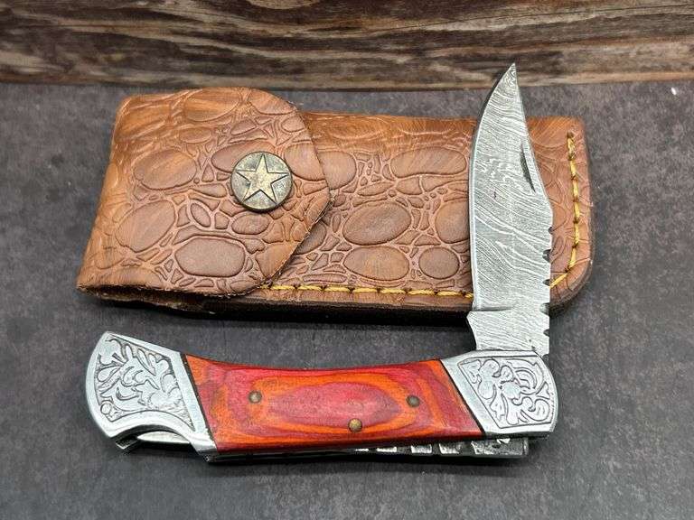 New MHS Cutlery Handcrafted Damascus Steel Knife with Leather Sheath ...
