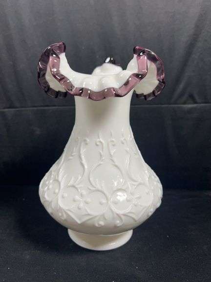 Fenton Plum Crest Spanish Lace Ruffled Edge Vase - Auction Ohio