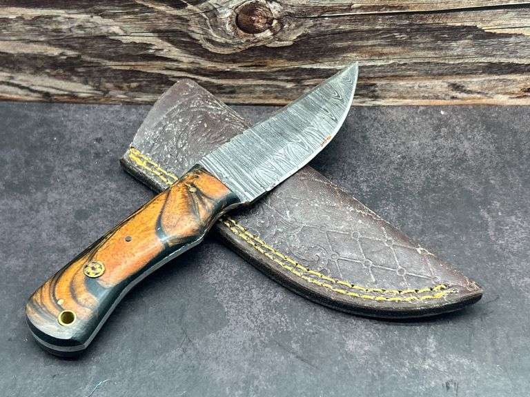 New MHS Cutlery Handcrafted Damascus Steel Knife with Leather Sheath ...