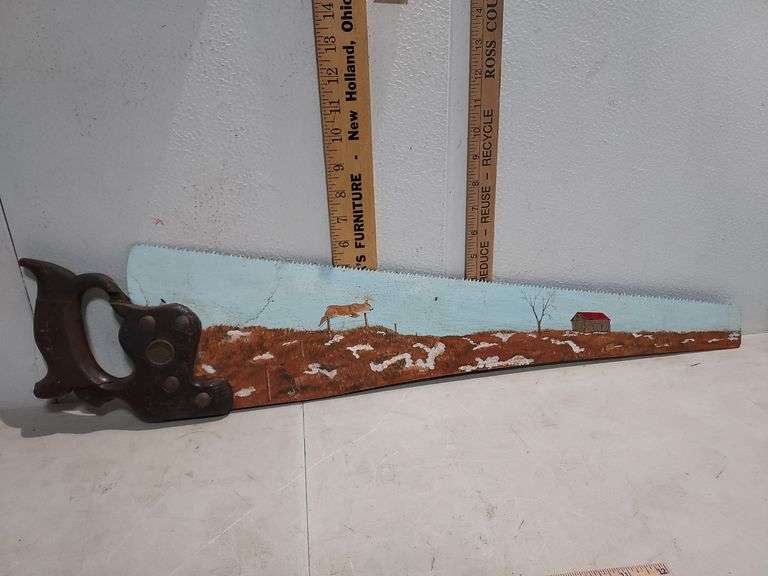 Hand Painted Crosscut Saw EC Atkins & Co Hal '04 26'' - Auction Ohio