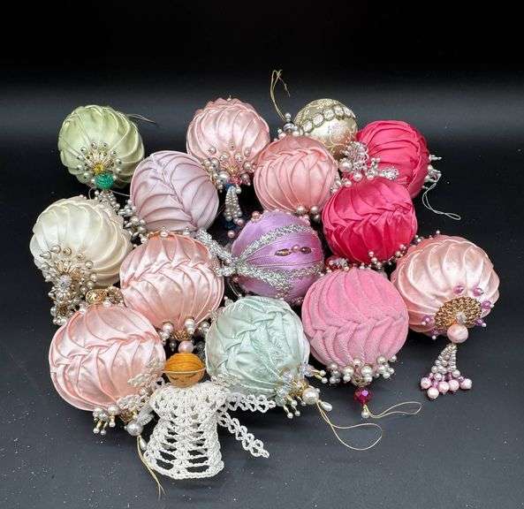 Satin Christmas Ornaments and Crocheted Angel Decoration - Auction Ohio