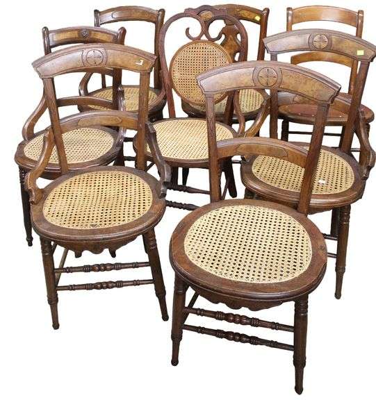 GROUP OF EIGHT WOODEN SIDE CHAIRS WITH VARIOUS DESIGN. - Auction Ohio
