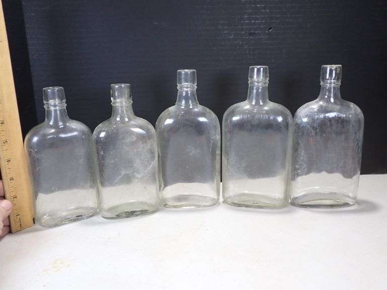 FIVE Antique Glass Liquor Flasks - Auction Ohio