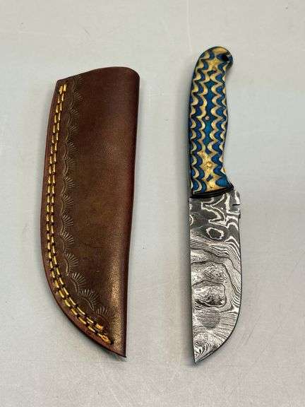 New MHS Cutlery Handcrafted Damascus Steel Knife with Leather Sheath ...