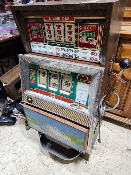 Vintage 3 Line Pay Slot Machine, Not Tested, No Key ***Heavy Bring Your ...