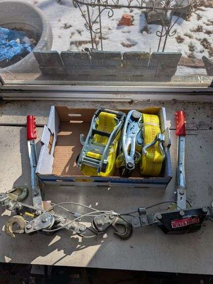 Two Brand New Heavy Duty Straps and Two Winch Pullers - Auction Ohio