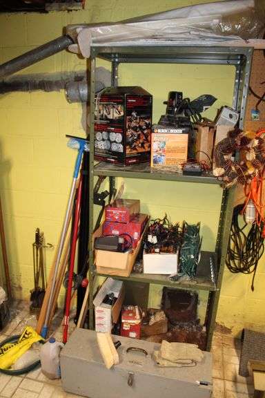 Green Metal Shelf & Contents - Auction Ohio