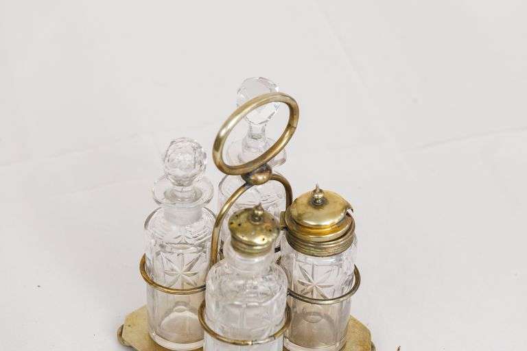 Vintage Brass Sheffield Cruet Holder with Cruets - Auction Ohio