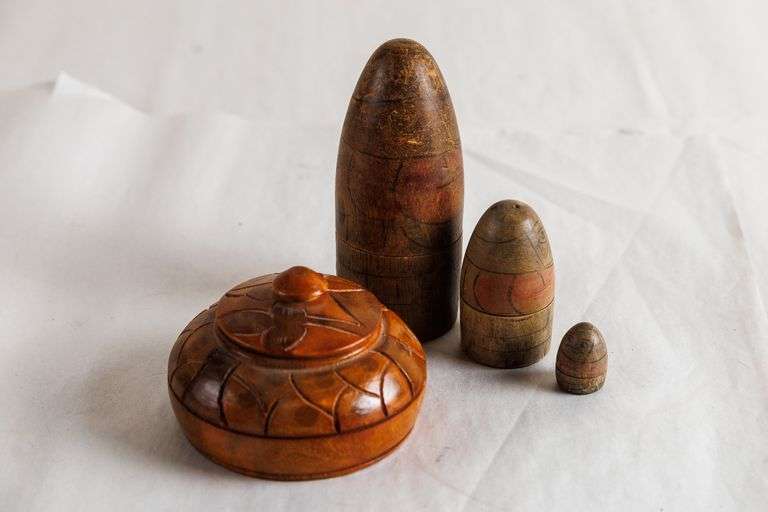 Handmade Wood Nesting Dolls and Trinket Box - Auction Ohio