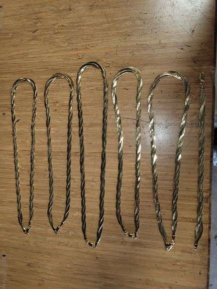 6 Goldtone Braided Chains: 5 Necklaces - 4@16"L, 1@18"L. 1Bracelet 8.5 ...