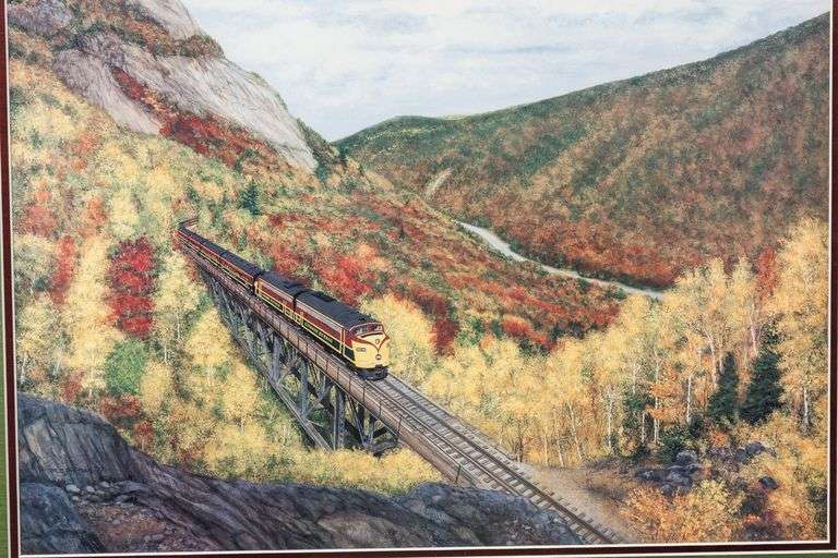 Lovely Framed Offset Lithograph Conway Scenic Rail Train in Autumn ...