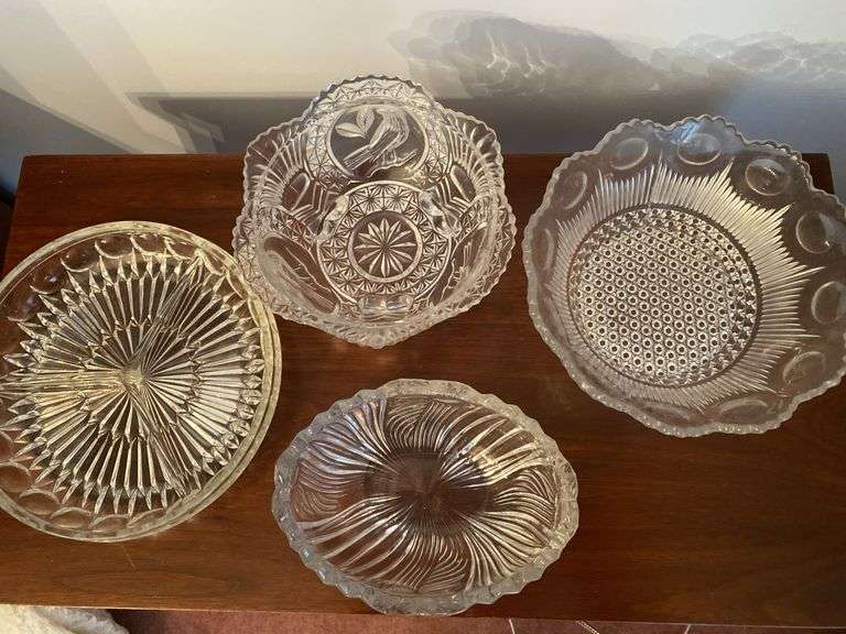 Glass crystal divided serving plate and three smaller glass crystal ...