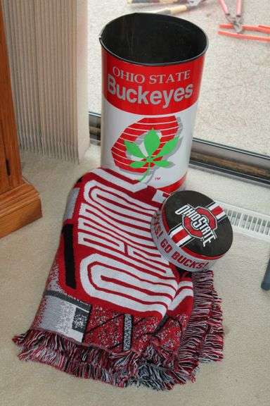 OSU Throw, Trash Can & Tin - Auction Ohio