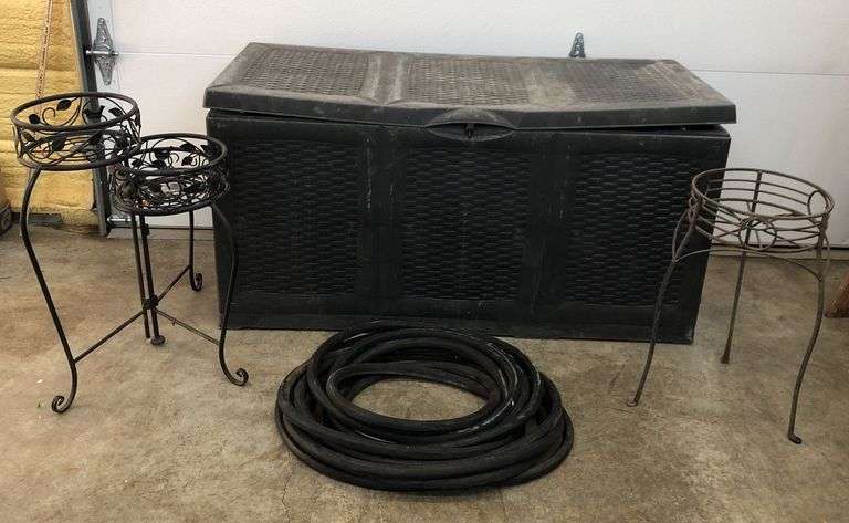 Outdoor Storage Box, Plant Stands, Pool Hoses - Auction Ohio