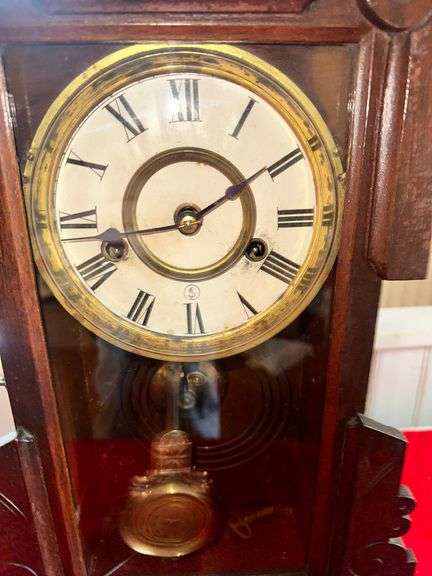 Antique Wooden Mantel Clock with Pendulum - Auction Ohio
