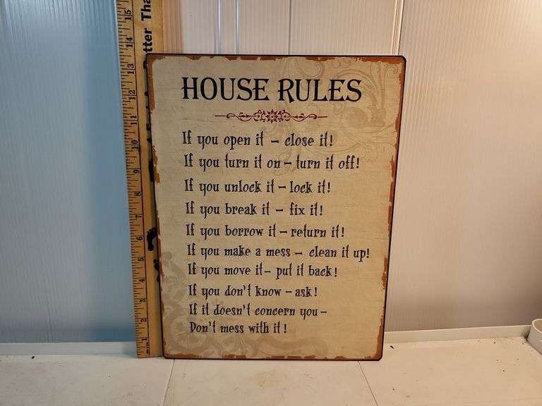 Metal House Rules Sign 10" x 13" - Auction Ohio