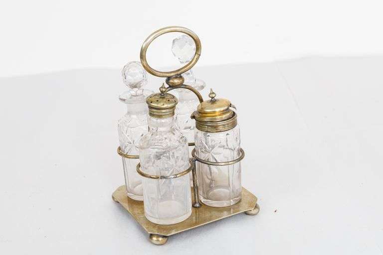 Vintage Brass Sheffield Cruet Holder with Cruets - Auction Ohio