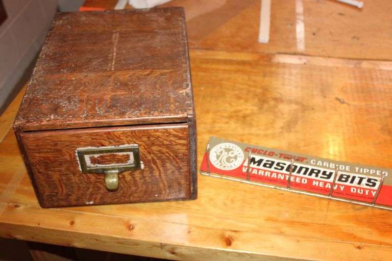 Masonry Drill Bits Rack & Oak Card File Box - Auction Ohio