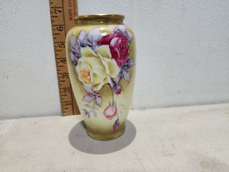 Vintage Nippon Hand Painted Rose Vase - Auction Ohio