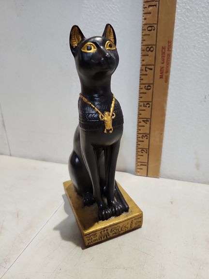 Egyptian Cat Goddess Statue W/ Scarab Necklace Unmarked 8.5" Tall Felt ...