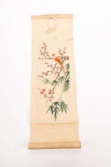 Vintage Painted Asian Scroll- Bird of Paradise - Auction Ohio
