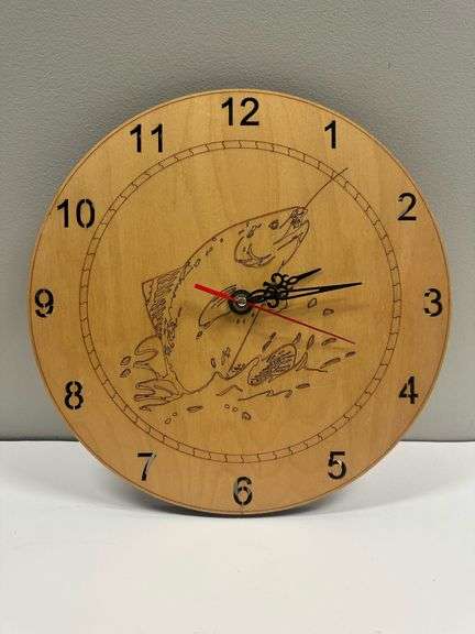 Fishing-Related Wooden Clock - Auction Ohio