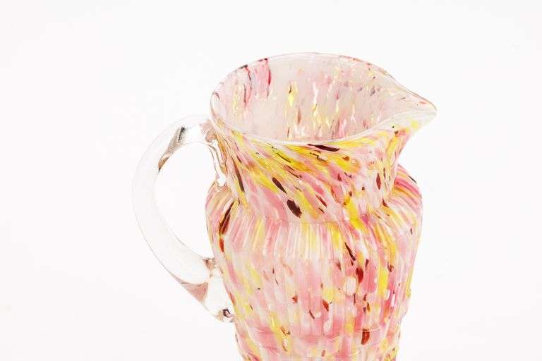 Hand-blown Art Glass Pink Swirl Pitcher with Weave Pattern- Pretty ...