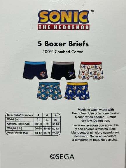 Boys SONIC Boxer Briefs - Size 4 - Auction Ohio