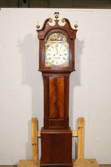Tall Antique Case Clock with Painted Dial and Decorative Scenes ...