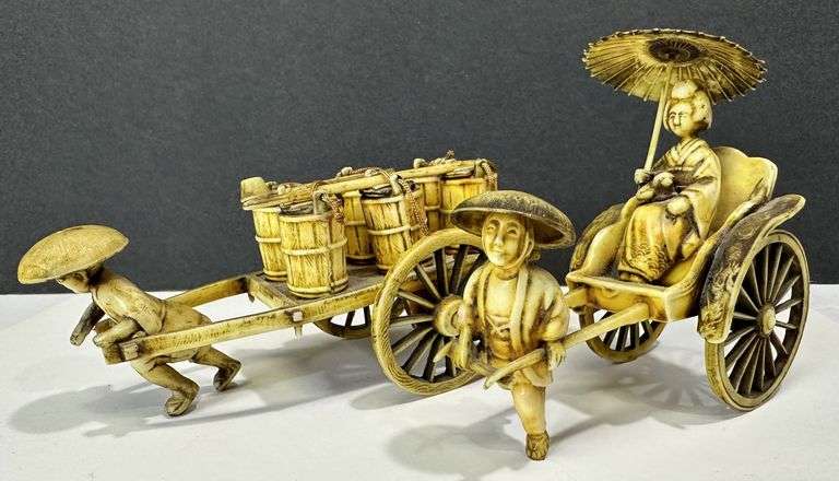 Vintage Japanese Miniature Celluloid Geisha Rickshaw & Man Pulling ...
