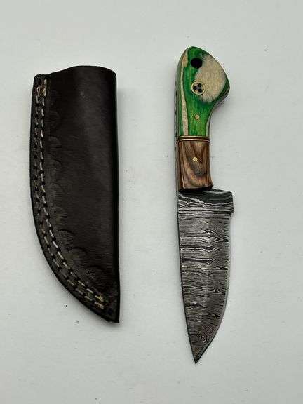 New MHS Cutlery Handcrafted Damascus Steel Knife with Leather Sheath ...