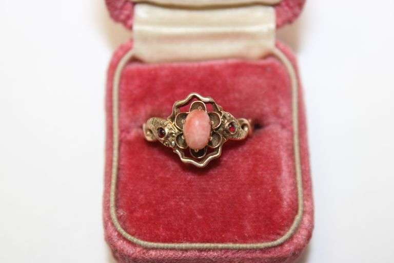 Victorian Gold, Pink Coral & Ruby Ring - Auction Ohio
