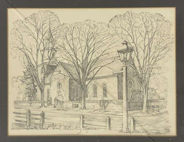 SET OF FOUR GRAPHITE DRAWINGS OF COLONIAL WILLIAMSBURG. - Auction Ohio