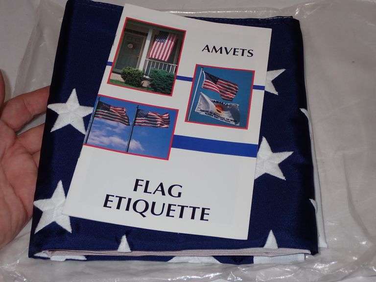 Amvets 3x5' American flag with stitched stars - New in pkg. - Auction Ohio