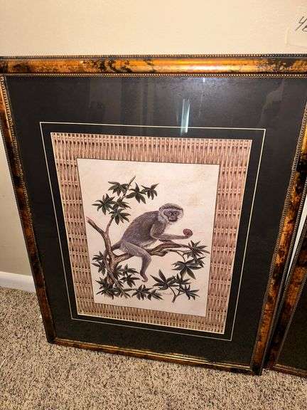 Set of two framed monkey prints - Auction Ohio