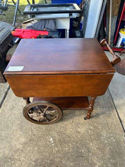 Vintage Wooden Tea Cart with Drop Leaves - Auction Ohio