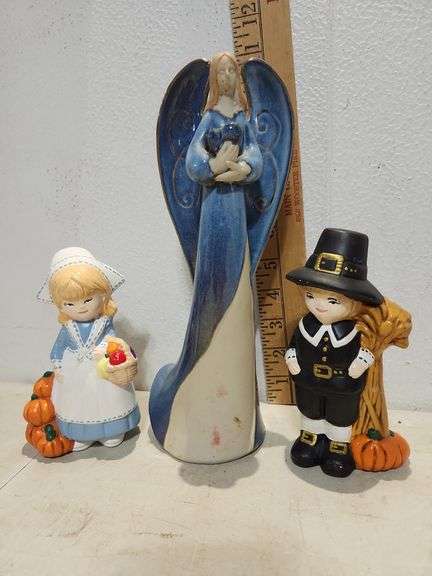 Hand Painted Ceramic Pilgrim Figures & Pottery Angel - Auction Ohio