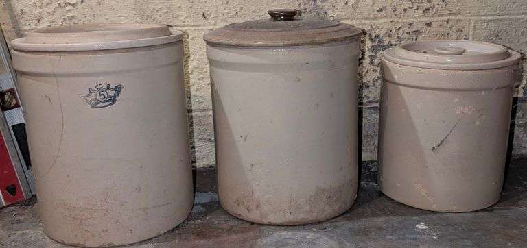 Three Crown Crocks (Two 5 Gallon and 1 Three Gallon) - Auction Ohio